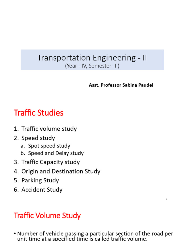 Ch-1-I Traffic Engineering - Traffic Volume Study | PDF