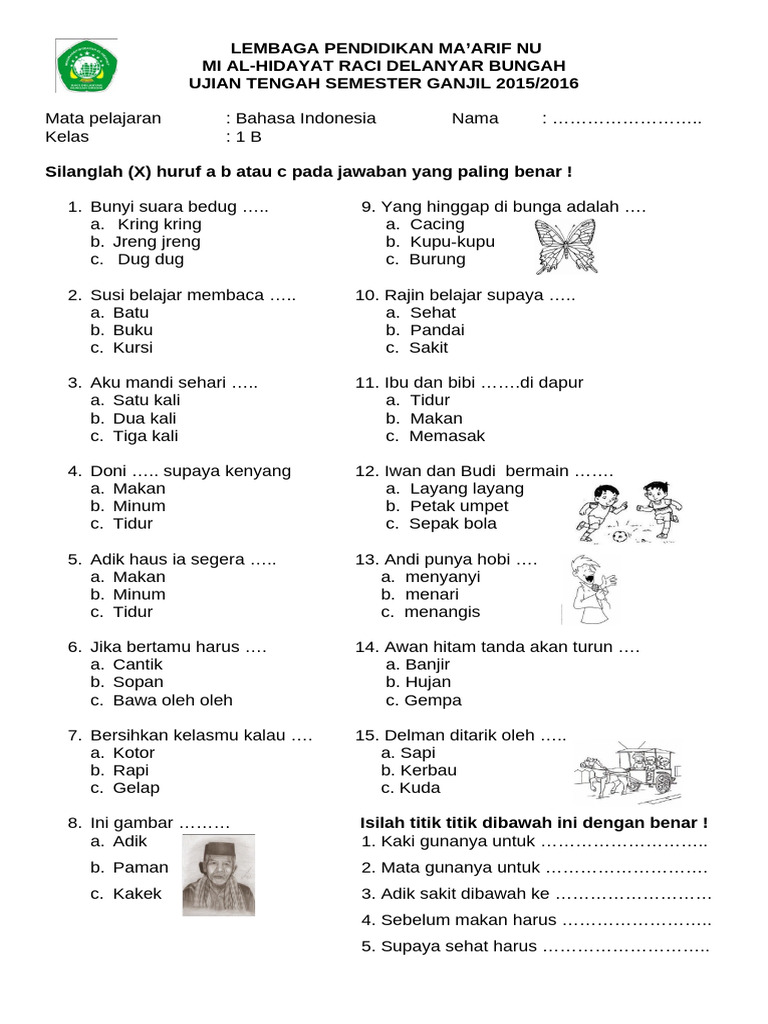 UTS B.indo Kelas 1 | PDF