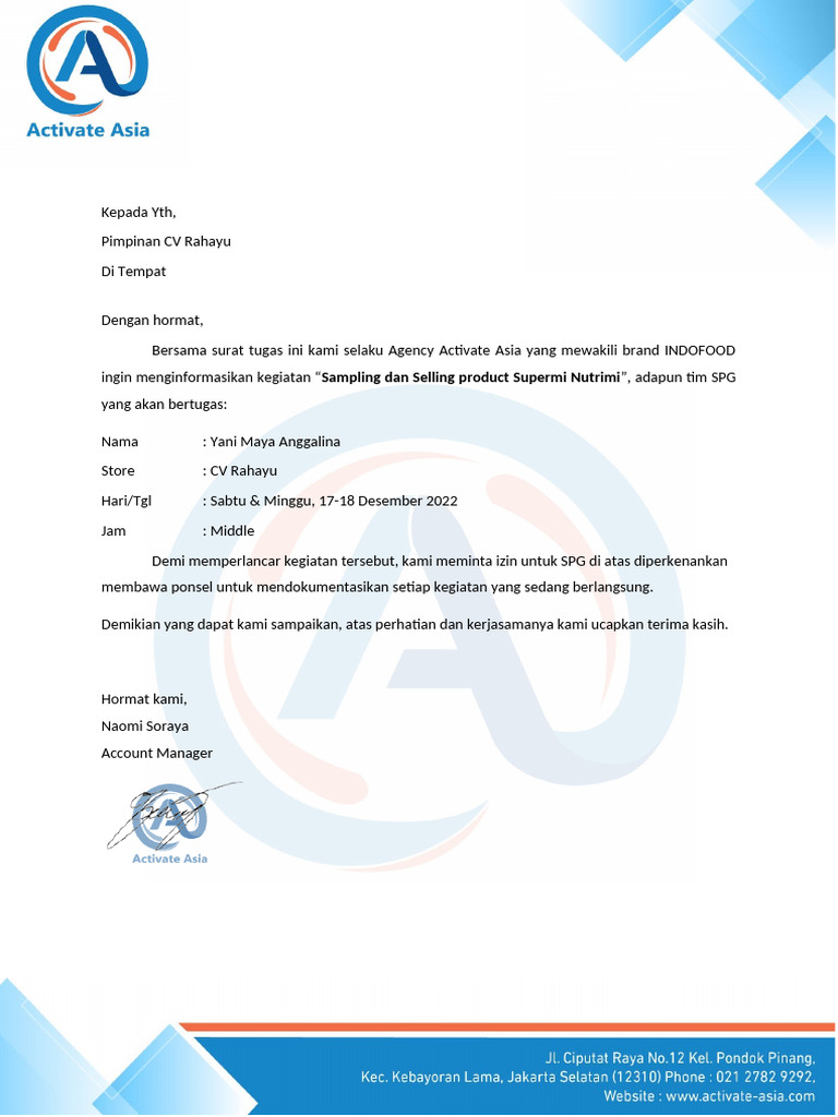 Surat Tugas CV Rahayu | PDF