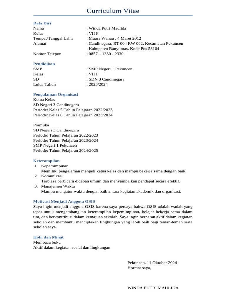 Cv Osis Winda Pdf