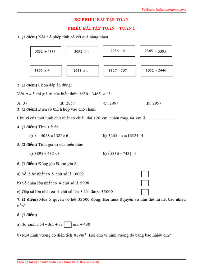 Phieu Bai Tap Tuan Hk1 | PDF