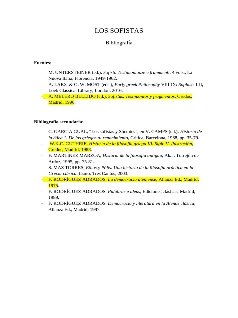 Bibliografía LOS SOFISTAS | PDF