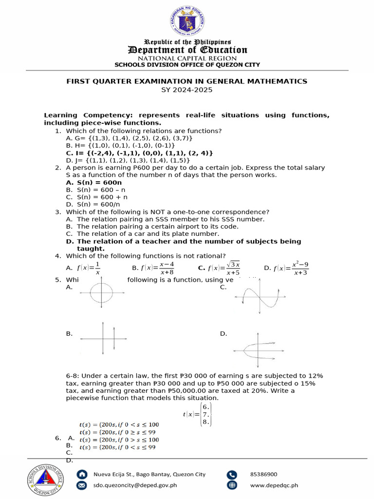 1ST Q Exam in Genmath | PDF