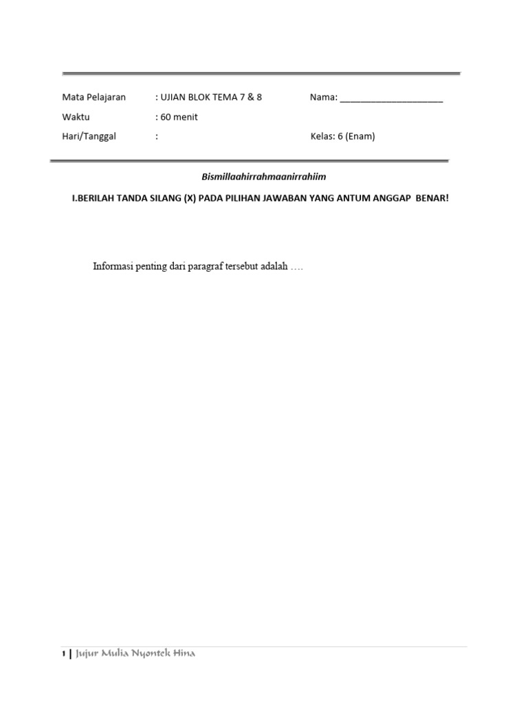 Ujian Blok Tema 7 & 8 | PDF