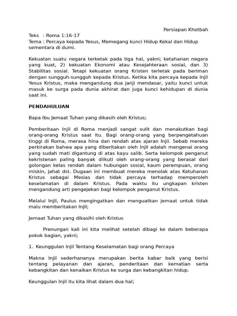 Persiapan Khotbah Roma 1 17-18 | PDF