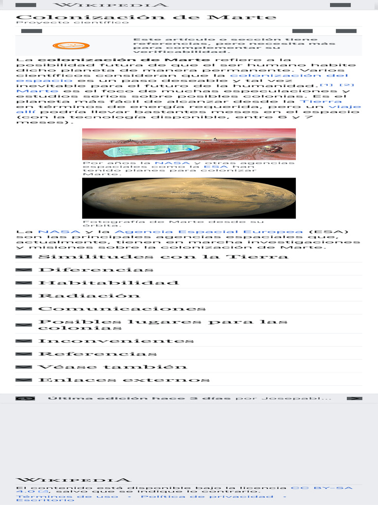 Colonización de Marte - Wikipedia, La Enciclopedia Libre | PDF