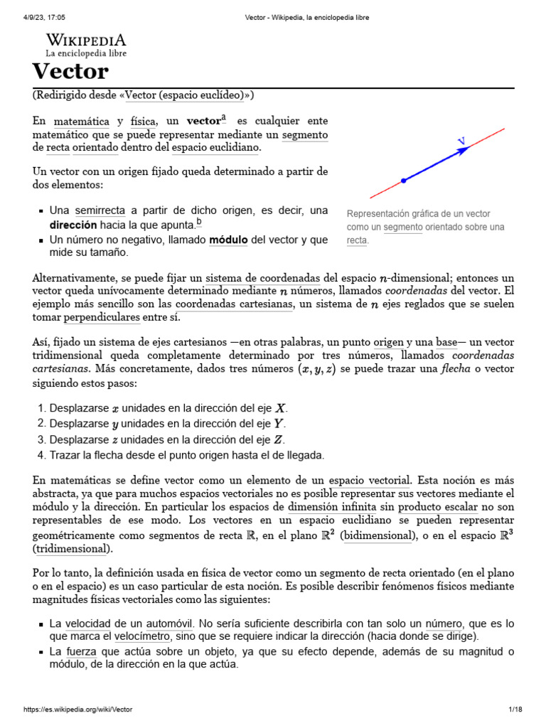Vector - Wikipedia, La Enciclopedia Libre | PDF | Ciencia y matemáticas ...