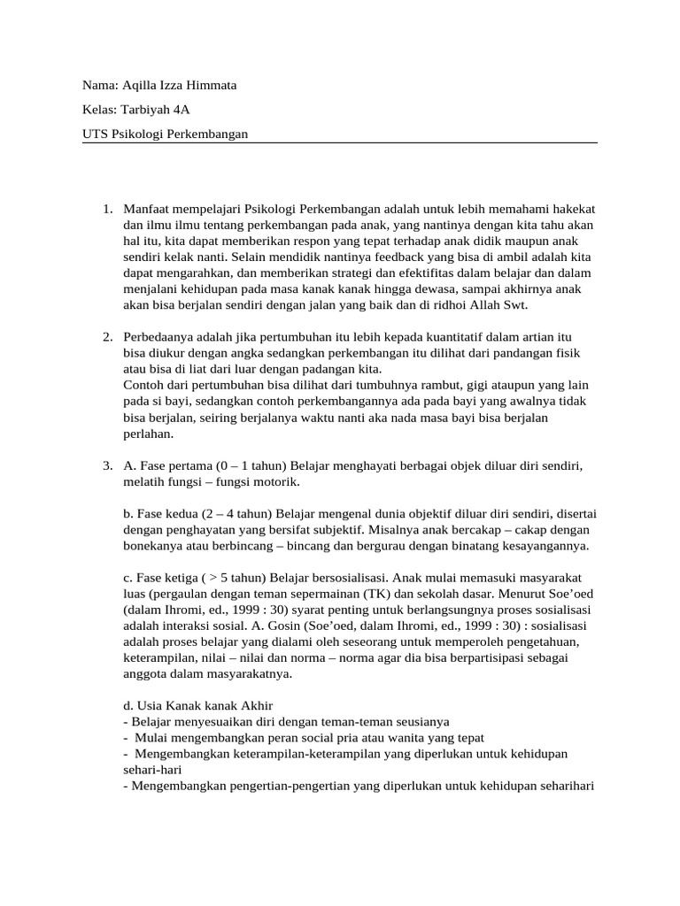 Aqilla Izza Himmata (UTS PSIKOLOGI PERKEMBANGAN) | PDF