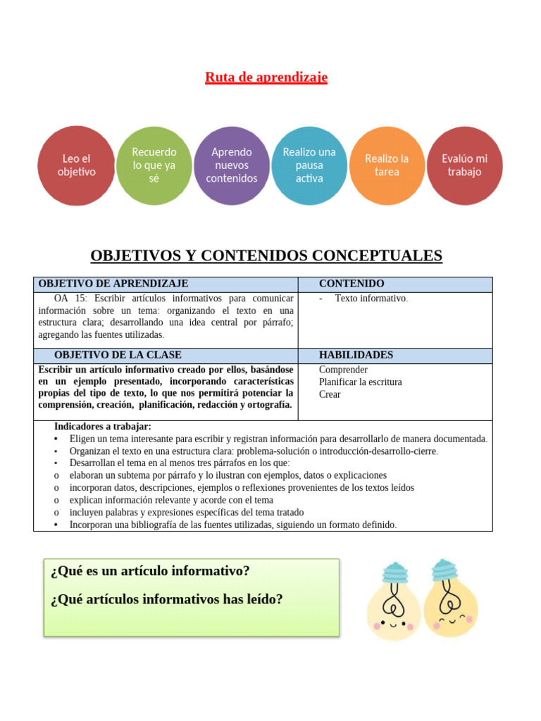 Objetivos Y Contenidos Conceptuales: Ruta de Aprendizaje | PDF