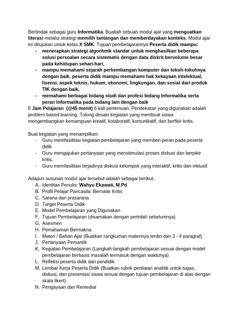 Prompt Modul Ajar Berbasis Literasi | PDF