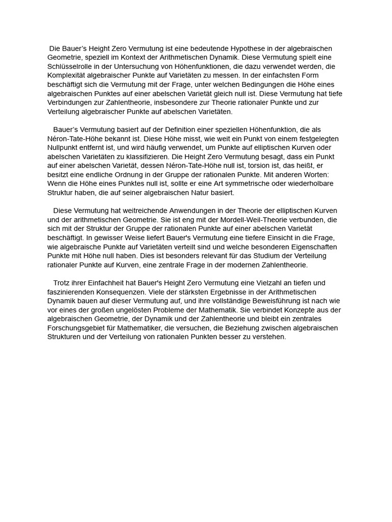 Bauer's Height Zero Conjecture | PDF