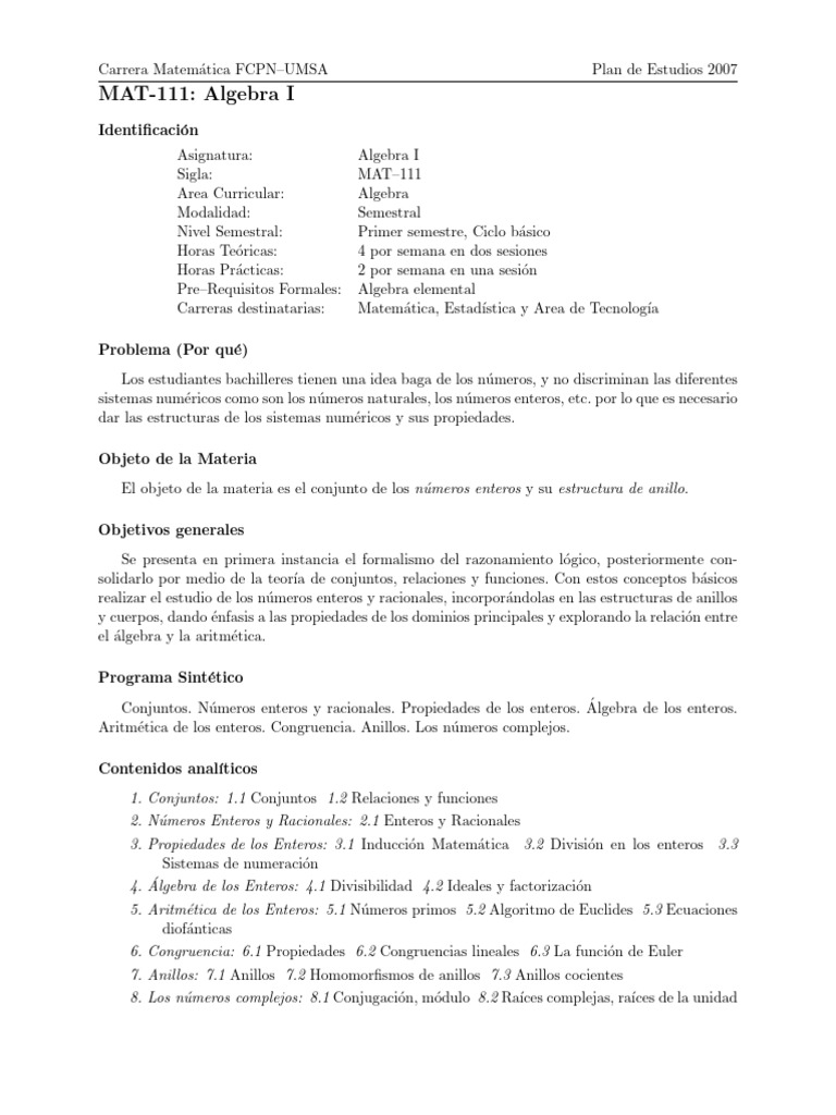 MAT 111 Algebra I | PDF