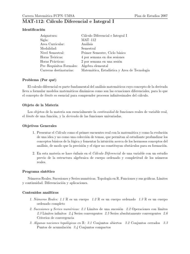 MAT-112- Calculo Diferencial e Integral I | PDF