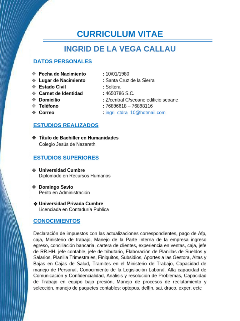 CURRICULUM VITAE INGRID DE LA VEGA | PDF