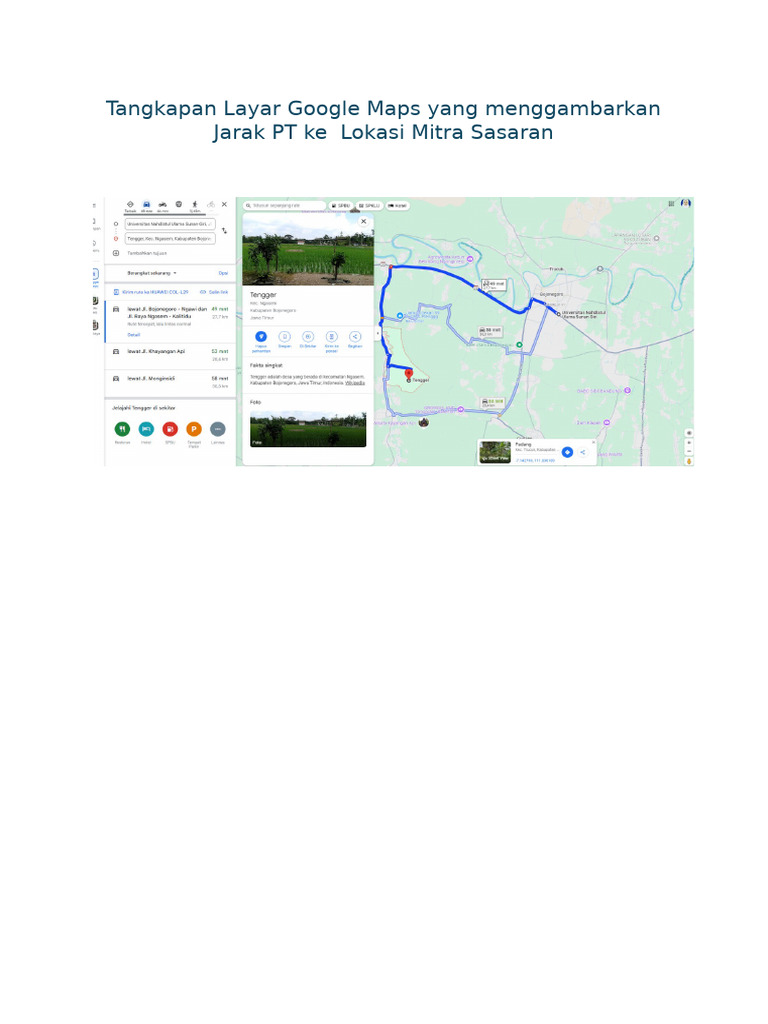 Tangkapan Layar Google Maps Yang Menggambarkan Jarak PT Ke Lokasi Mitra ...
