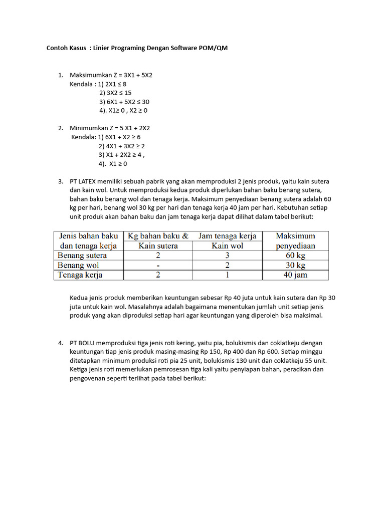 Linier Programing + Contoh Kasus | PDF | Sains & Matematika | Komputer