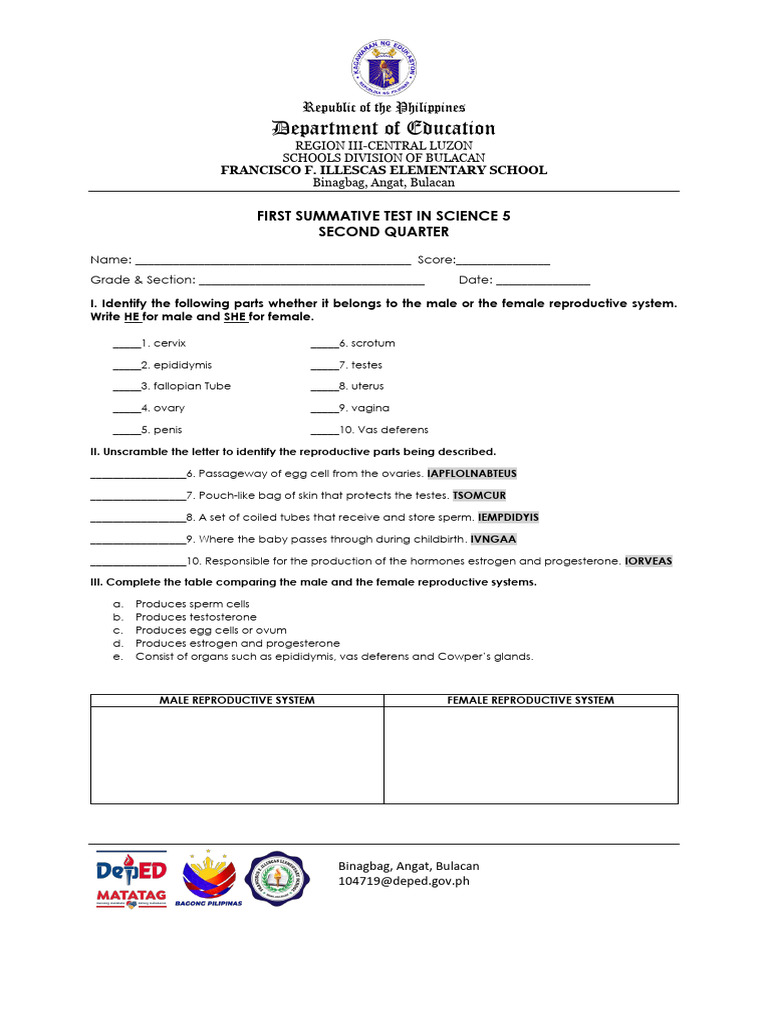 Summative Test in Science | PDF