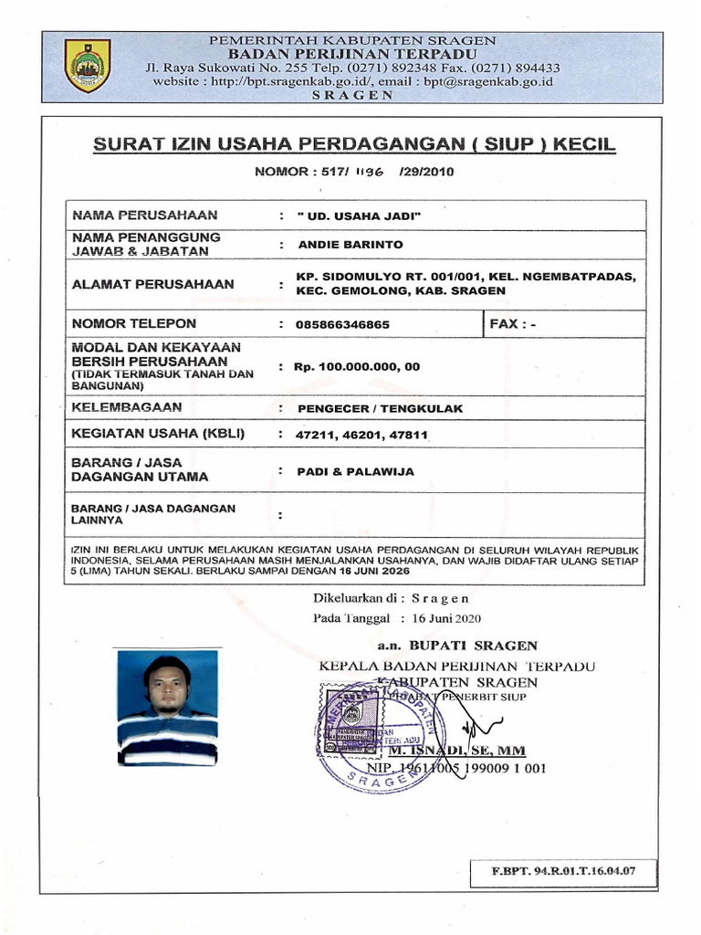 Surat Ijin Usaha | PDF