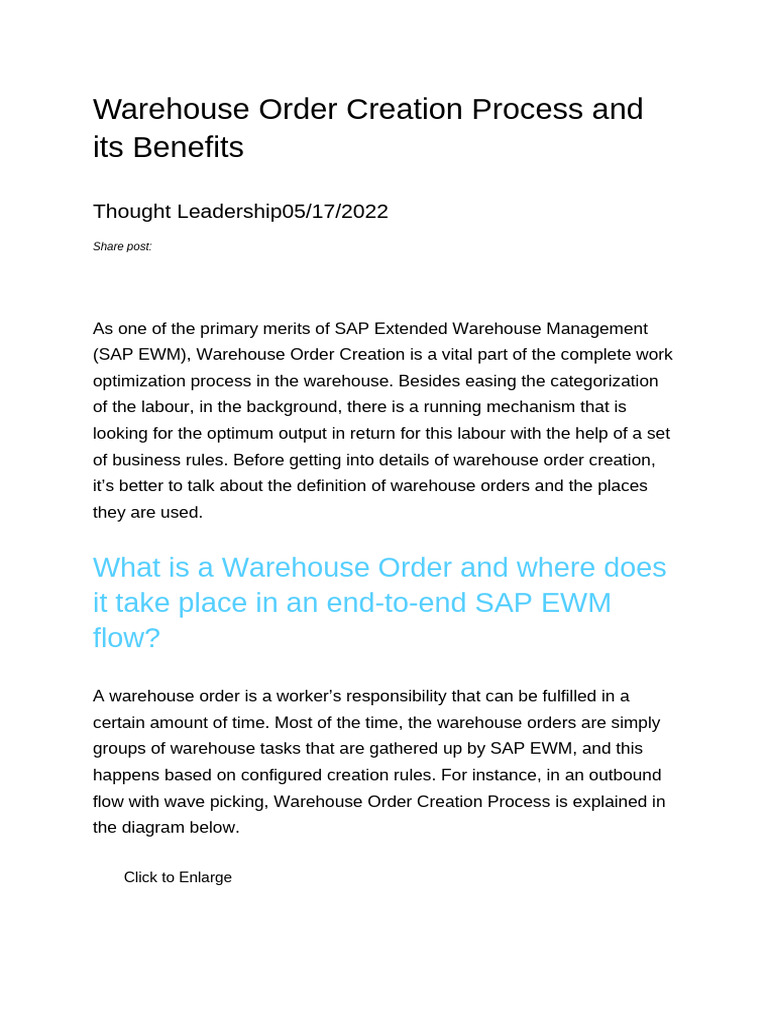 Warehouse Order Creation Process and Its Benefits | PDF | Computers ...