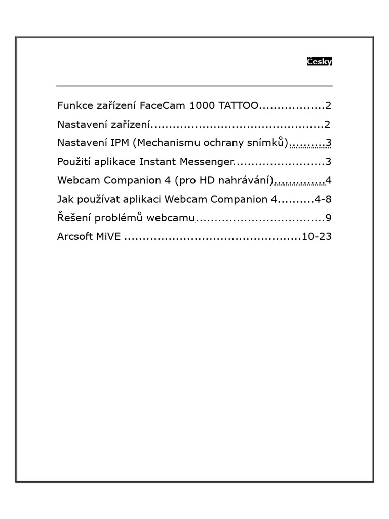 Facecam 1000 Tattoo Manual-Cze | PDF | Games & Activities | Computers