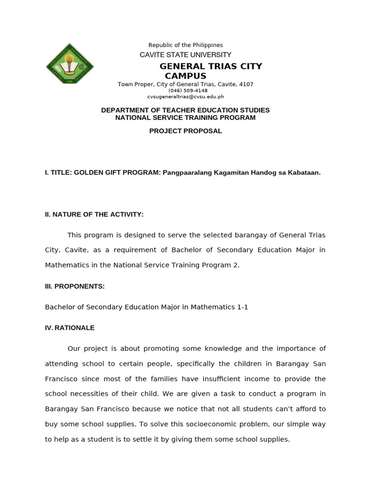 Golden Gift Program - Project Proposal | PDF