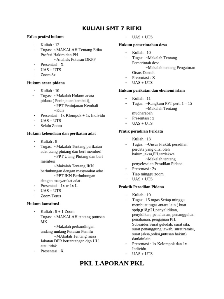 Total Kuliah SMT 7 Rifki | PDF