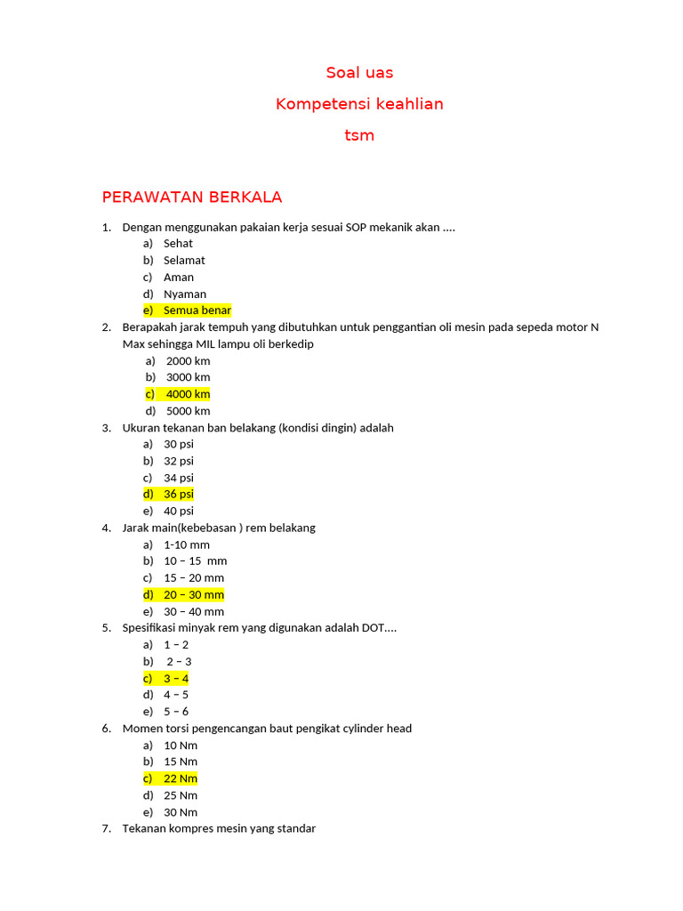 Soal uas kompetensi keahlian tsm | PDF