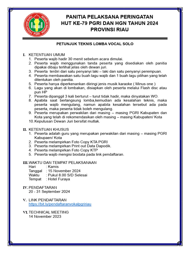 Juknis Hut Pgri 79 | PDF