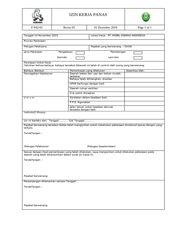 Form Izin Kerja Panas | PDF