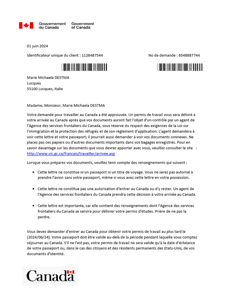 Demande de Permis de Travail Au Canada | PDF