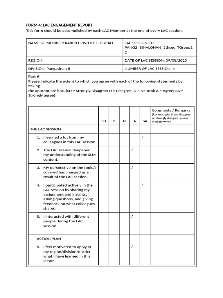 Form 4 LAC Session 4 - Karen Cristhel - Dupale | PDF