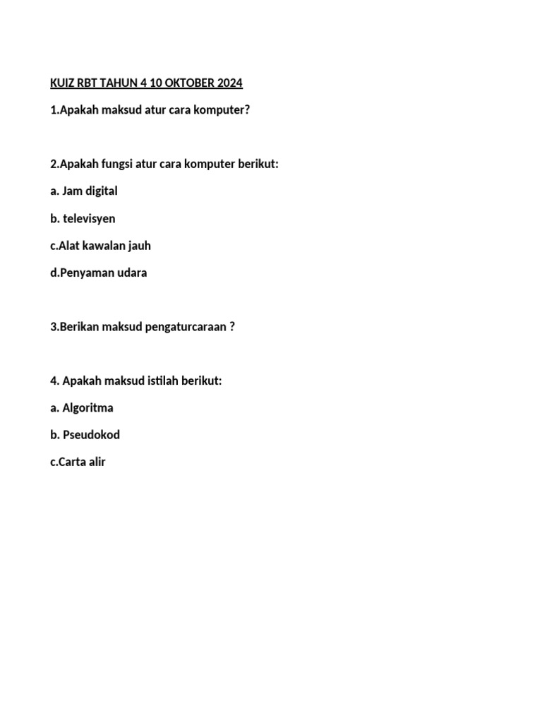 Kuiz RBT Tahun 4 | PDF
