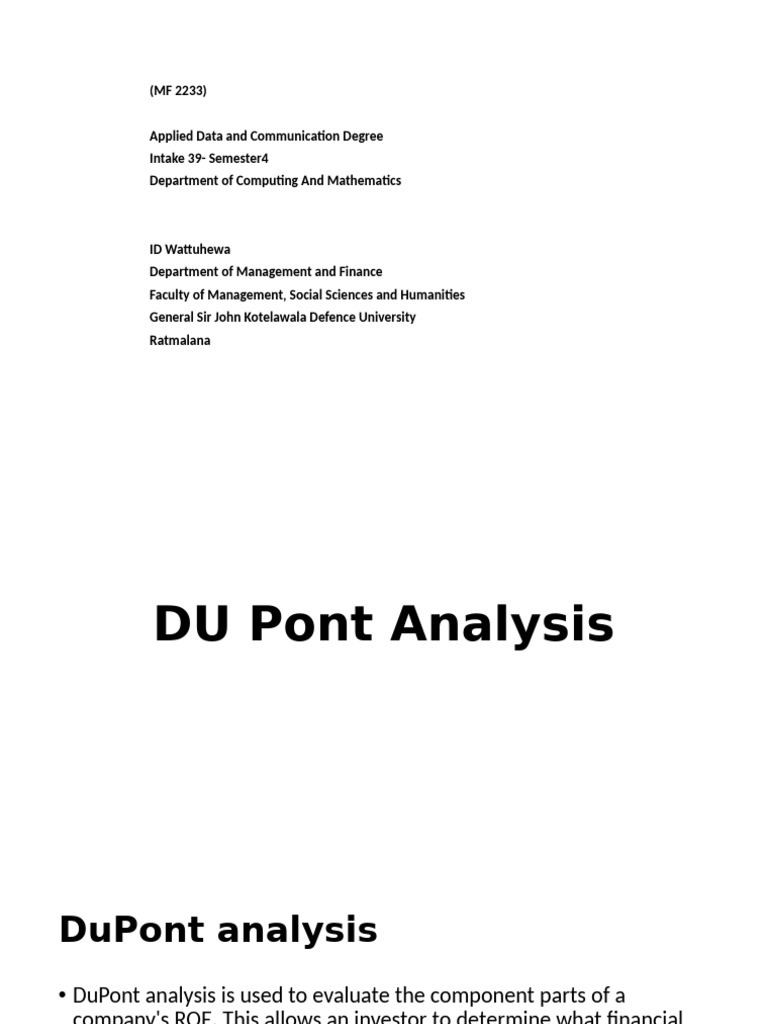 DU Pont Analysis | PDF