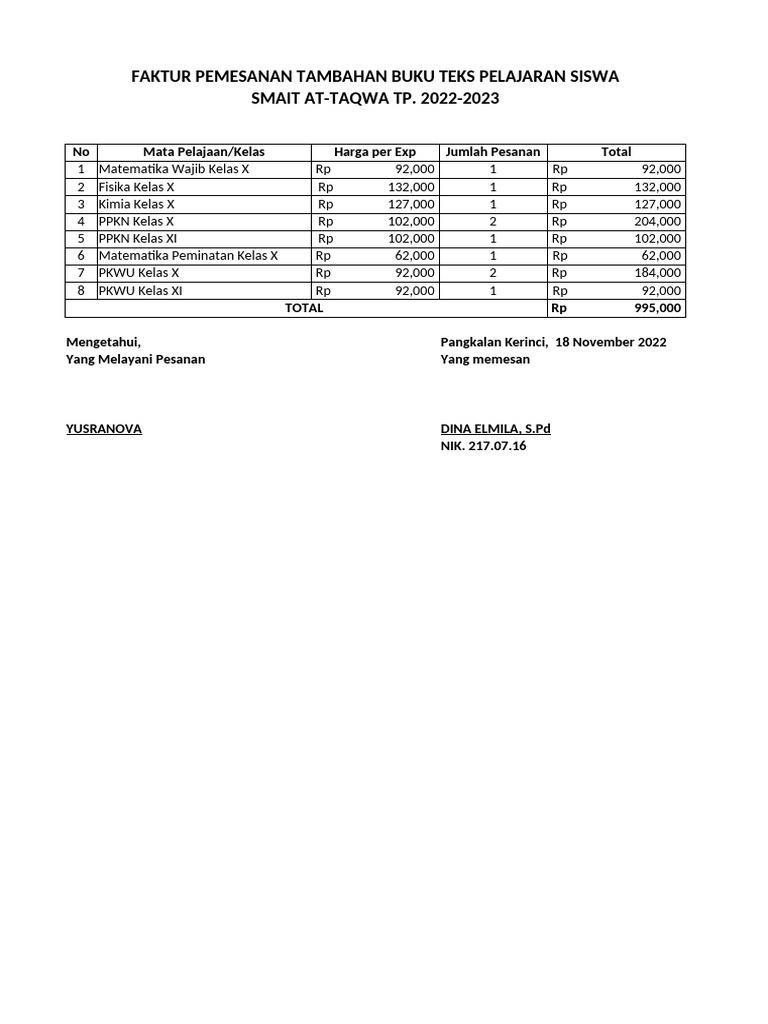 Kwitansi Pembayaran Buku Yudhistira | PDF