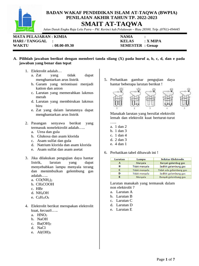 Soal Kimia Kelas X Tp. 2022-2023 | PDF
