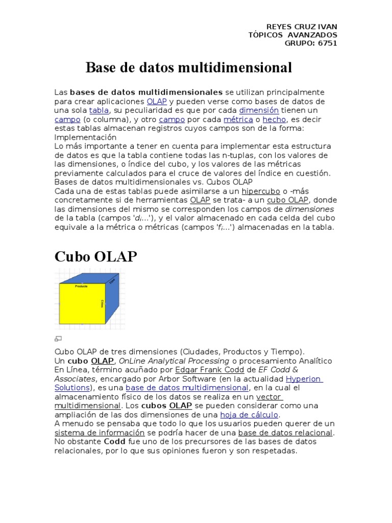 Introducción a Bases de Datos Multidimensionales | PDF | Gestión de ...