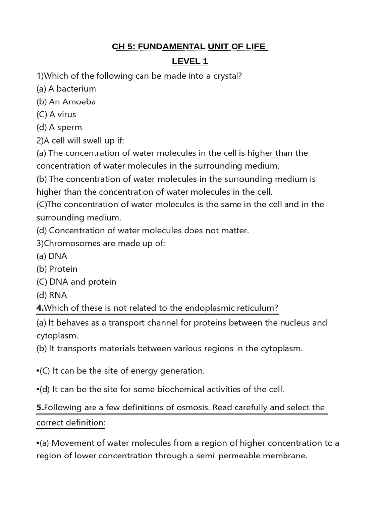 ch 5 cell level 1 questions | PDF