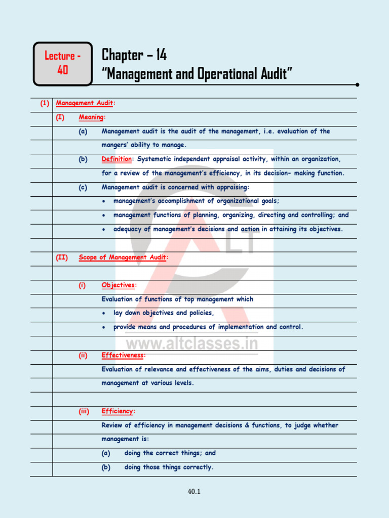 Lecture 40 - Management and Operational Audit | PDF