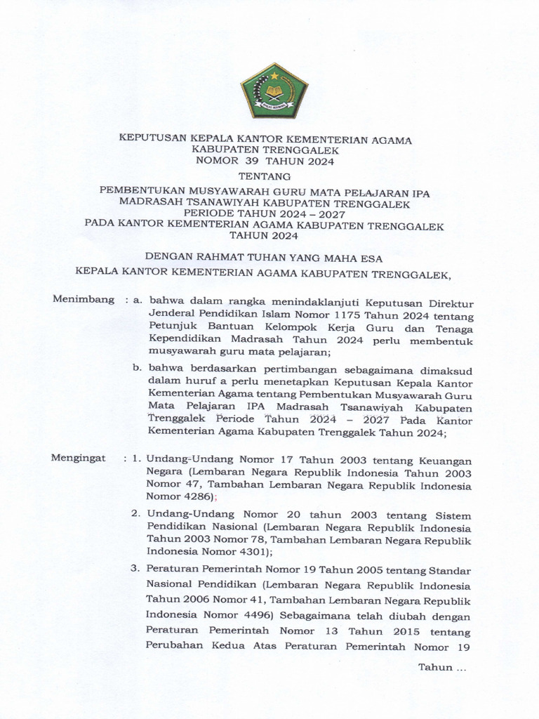 SK MGMP Ipa Kabupaten 2024-2027 | PDF