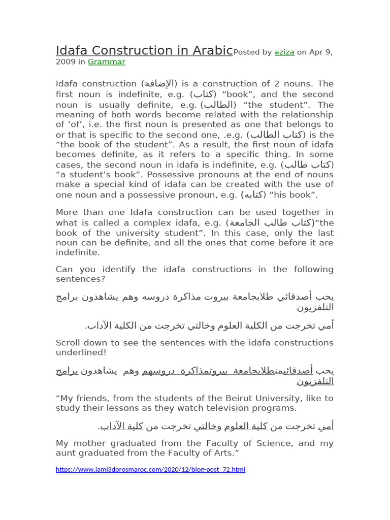 Idafa Construction in Arabic | PDF