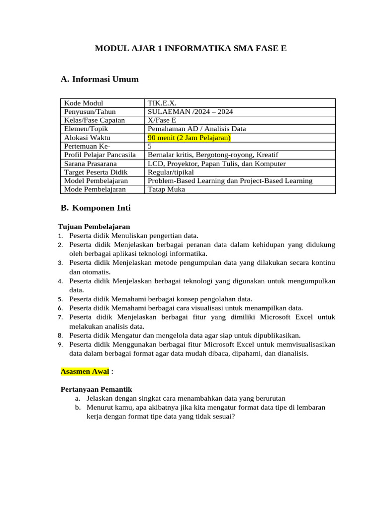Modul Ajar Informatika Kelas X | PDF