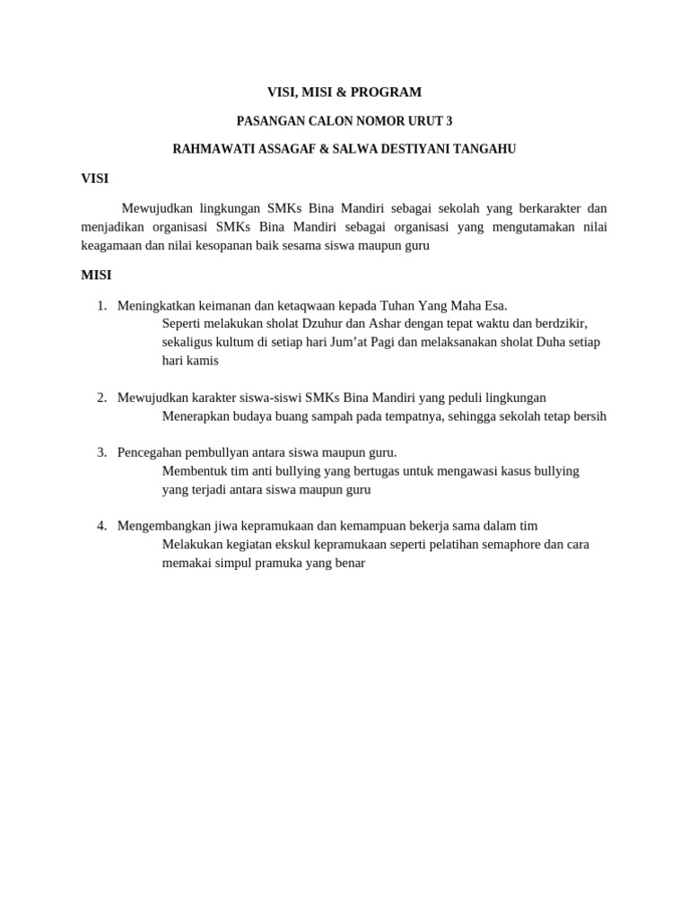 Visi Misi Paslon 3 | PDF