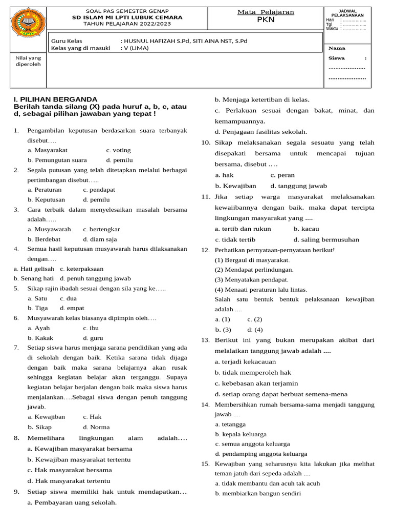 PAS PKN KLS 5 SEM 2 | PDF