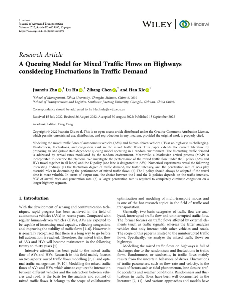 A Queuing Model For Mixed Traffic Flows On Highways | PDF | Traffic | Traffic Congestion