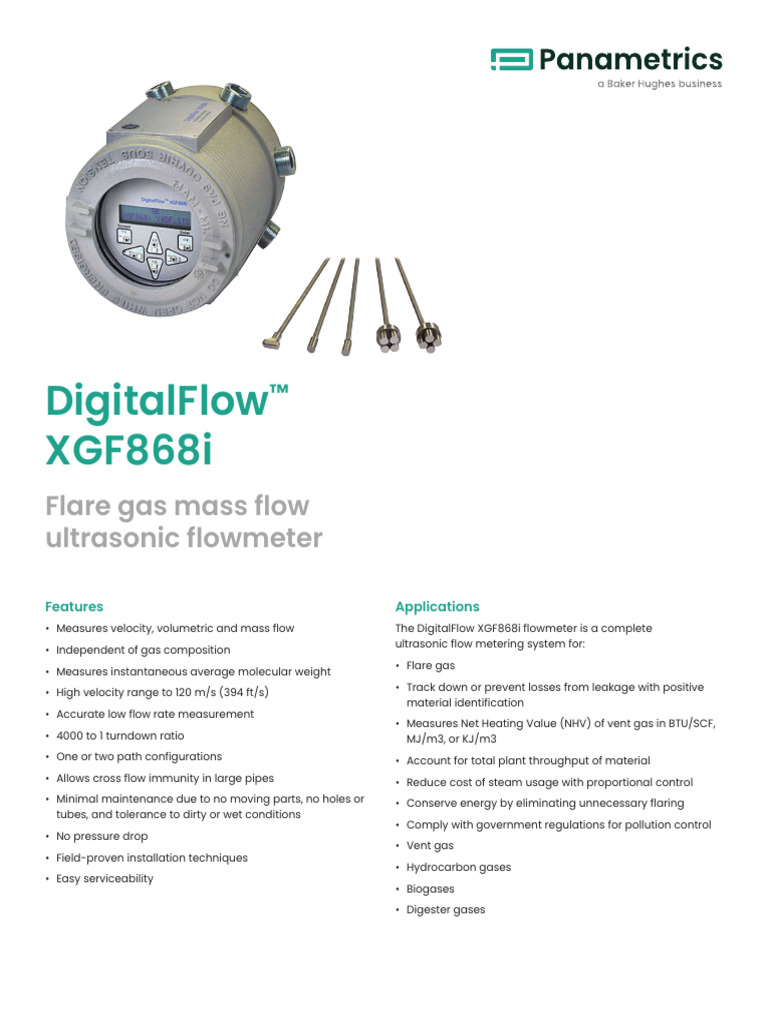 BHCS38684 Panametrics DigitalFlow XGF868i Datasheet - R10 | PDF