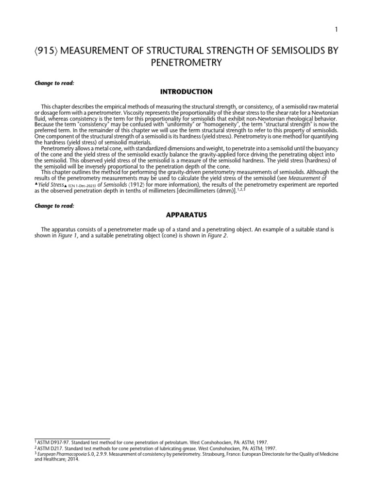 915 Measurement of Structural Strength of Semisolids by Penetrometry | PDF