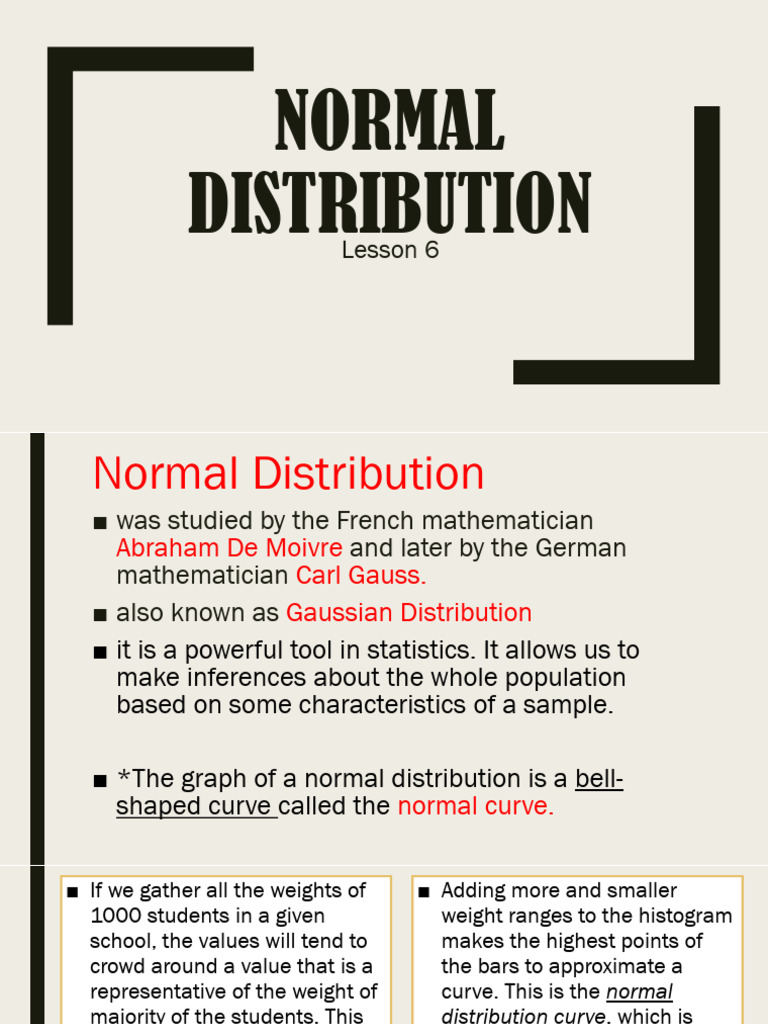 Statistics Lesson 6 The Normal Curve | PDF