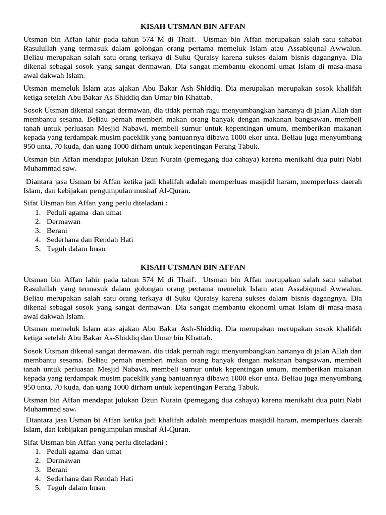 Kisah Utsman Bin Affan | PDF