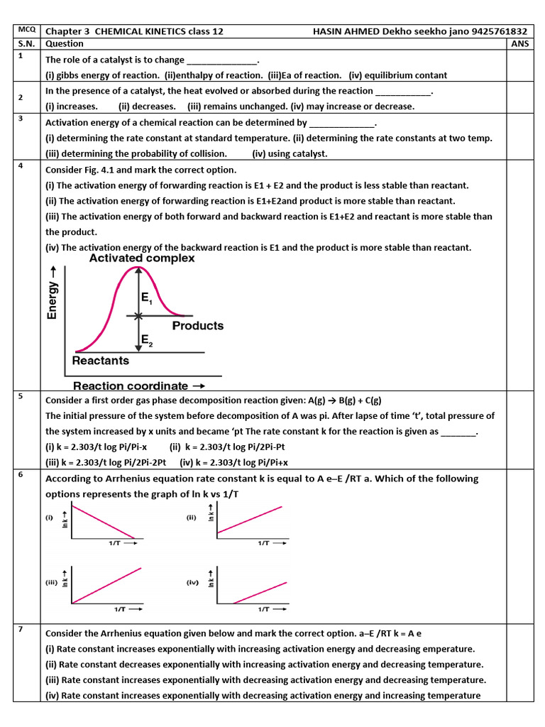 Mcq Ch 2 Chemical Kinetics | PDF