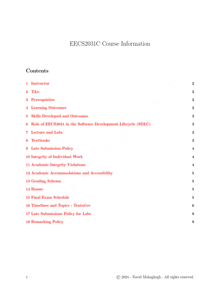 EECS2031C CourseInfo | PDF